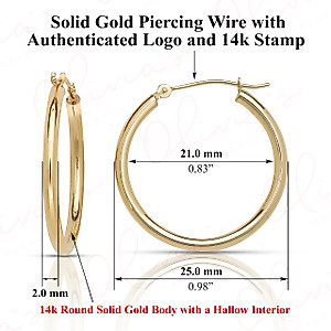 14k Yellow Gold Hoop Earrings 25x2.0mm
