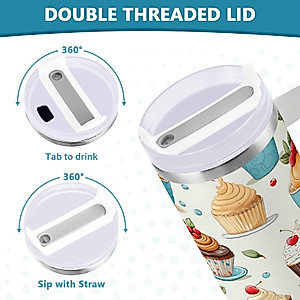 ARGTILDN 40 oz Tumbler Cupcakes Cherry Leaves Insulated Travel Mug with Handle and Straw Lid Stainless Steel Vacuum Coffee Cup Tea Beverage Container Water Bottles for Car Sports office
