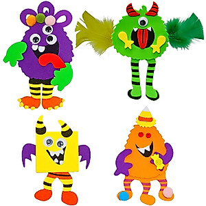 4E's Novelty Halloween Crafts for Kids (12 Pack) Silly Monsters Foam Magnet Fall Crafts for Kids Bulk, Halloween Party Activities for Kids Ages 3-5, 4-8