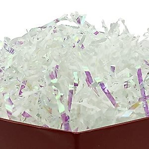 Cutcatwing 1/2 LB White and Iridescent Crinkle Paper Crinkle Cut Paper Shred Filler Diamond White Raffia Grass for Wedding Birthday Gift Wrapping Bags and Bridesmaid Engagement Gift