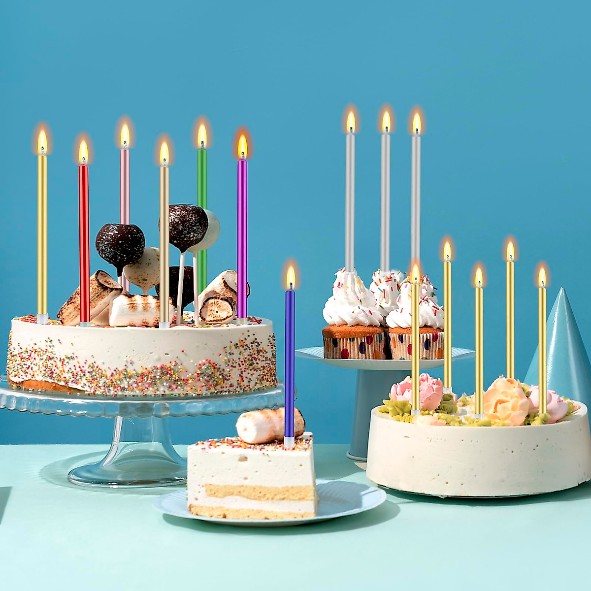 IBLESSU 48 Pcs Birthday Candles - Long Birthday Candles, Cake Candles, Tall Birthday Candles, Party Candles, Cake Candles for Birthday Wedding Decorations Champagne Gold Birthday Candle