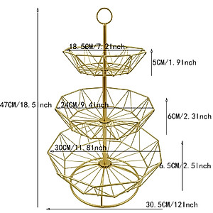 Nordic Style 3 Tier Fruit Basket for Kitchen Metal Wire Candy Fruit and Vegetable Storage Holder Fruit Bowl for Kitchen Counter Decor, Gold