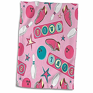 3D Rose Retro Bowling Print Pink TWL_172146_1 Towel, 15" x 22", White
