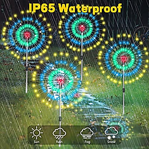 IQGVEB Solar Lights Outdoor Firework, Timer 4PCS Gorgeous Garden Lights with Remote Automatic Switch 8 Modes Dimming Levels, Waterproof Sparkles Landscape Pathway Lights