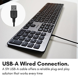 Macally Backlit Mac Keyboard Wired - Quiet, Sleek, and Functional - 3 Brightness Levels, 107 Keys - 5ft USB Wired Apple Keyboard - Backlit Wired Keyboard for Mac, iMac, MacBook Pro/Air - Space Gray