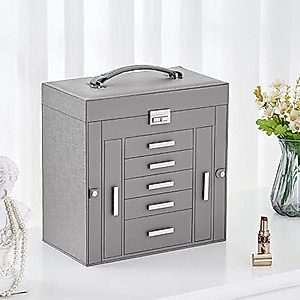 ANWBROAD Huge Jewelry Organizer Box Women Jewelry Storage Box Capacity for All Jewelry with Lock Mirror for Necklaces Earrings Rings Bracelets Jewelry Case UJJB028H