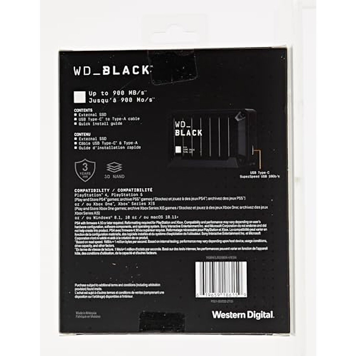 Western Digital 2TB D30 Game SSD - Portable External Solid State Drive, Compatible with Playstation, Xbox, & PC, Up to 900MB/s - WDBATL0020BBK-WESN