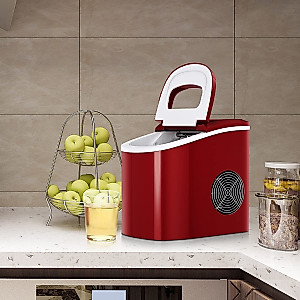 MAT Expert Portable Countertop Ice Maker, 26LBS/24H Mini Ice Cube Machine w/6 Min Processing 9 Cubes, Control Panel, 2.2L Water Tank & 1.5lbs Ice Storage, Ice Scoop for Party Mixed Drinks (Red)