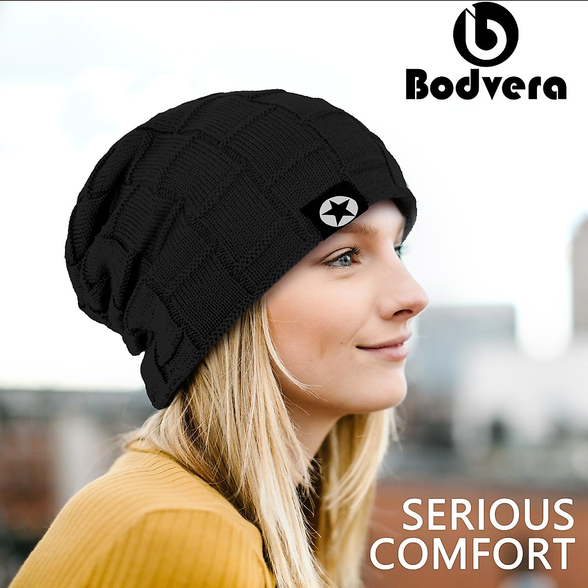 Bodvera Unisex Winter Knit Wool Warm Hat Soft Slouchy Beanie Skully Cap in 3 color, One Size, Black