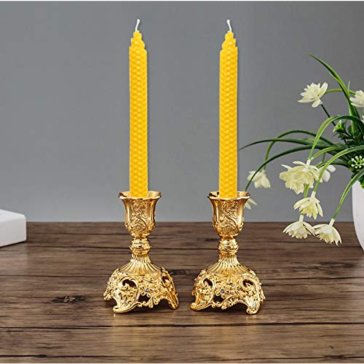 XIANGZHU 7 Pair 100% Pure Beeswax Handmade Taper Candles, 9 Inch Smokeless Dripless Wax Candles, Beeswax Candle for Home Gift Ideas, Chrismas Candles for Chrismas Tree Decoration