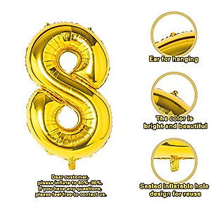 Gold 8 Balloons,40 Inch Birthday Foil Balloon Party Decorations Supplies Helium Mylar Digital Balloons (Gold Number 8)