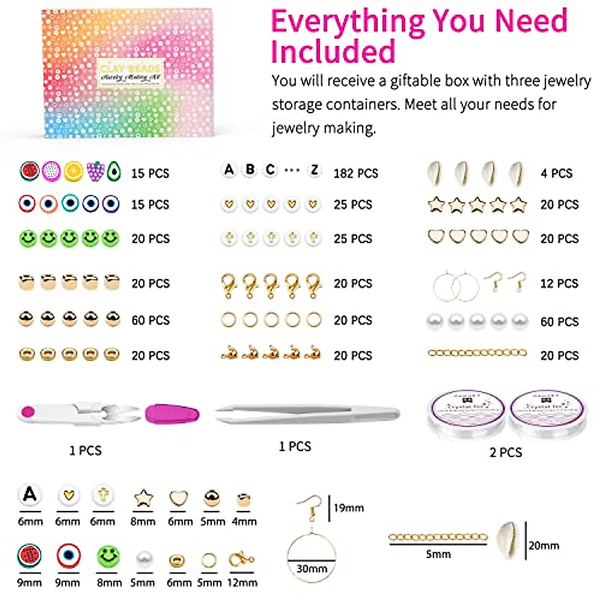 12000 Pcs Clay Beads for Bracelet Making, Paodey 48 Colors 3 Boxes Polymer Clay Beads Spacer Beads Kit, Jewelry Making Kit with Preppy Heishi Beads and Elastic Strings, Crafts Gift for Girls Ages 6-12