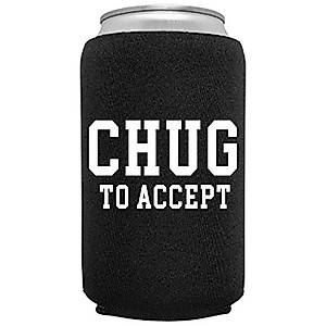 Cool Coast Products - Wedding Coolies | Groomsman Best Man Chug to Accept Black | 6 Pack | Funny Novelty Neoprene Hugger | Beer Holder | Bachelor Gifts | Quality Can Cooler (6 Pack)