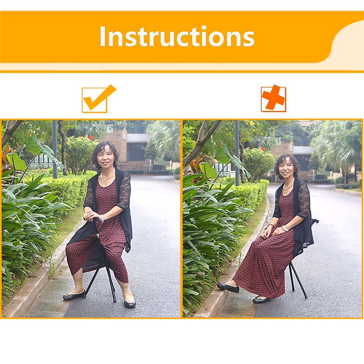 Folding Walking Stick Seat, Aluminium Cane Chair with Ergonomic Handle, Lightweight Non-Slip Crutch Stool for Elderly Seniors and Disabled 220 Lbs Capacity