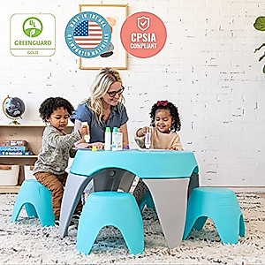 ECR4Kids Ayana Table and Stool Set, Kids Furniture, Cyan/Light Grey, 5-Piece