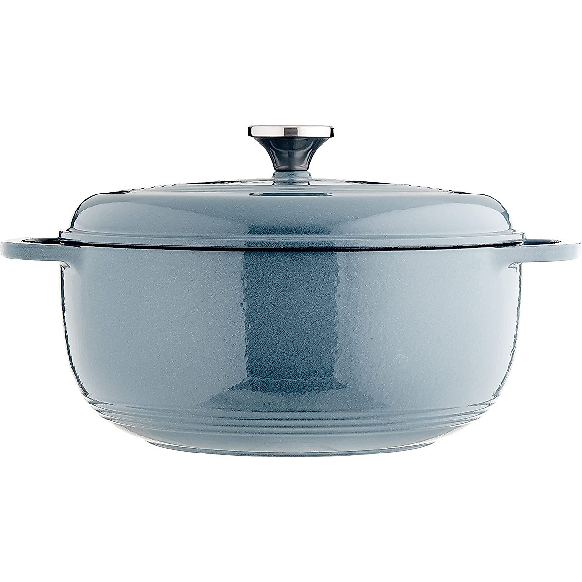 Lodge Enameled Cast Iron Dutch Oven, 7.5 Qt, Storm Blue & SCRAPERPK Durable Pan Scrapers, Red and Black, 2-Pack