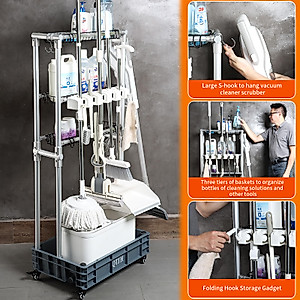 Multi-Layer Mobile Cleaning Tool Storage Rack storage shelf broom mop holder hold your cleaning supplies janitorial cart Steel Organizer Wire Rack