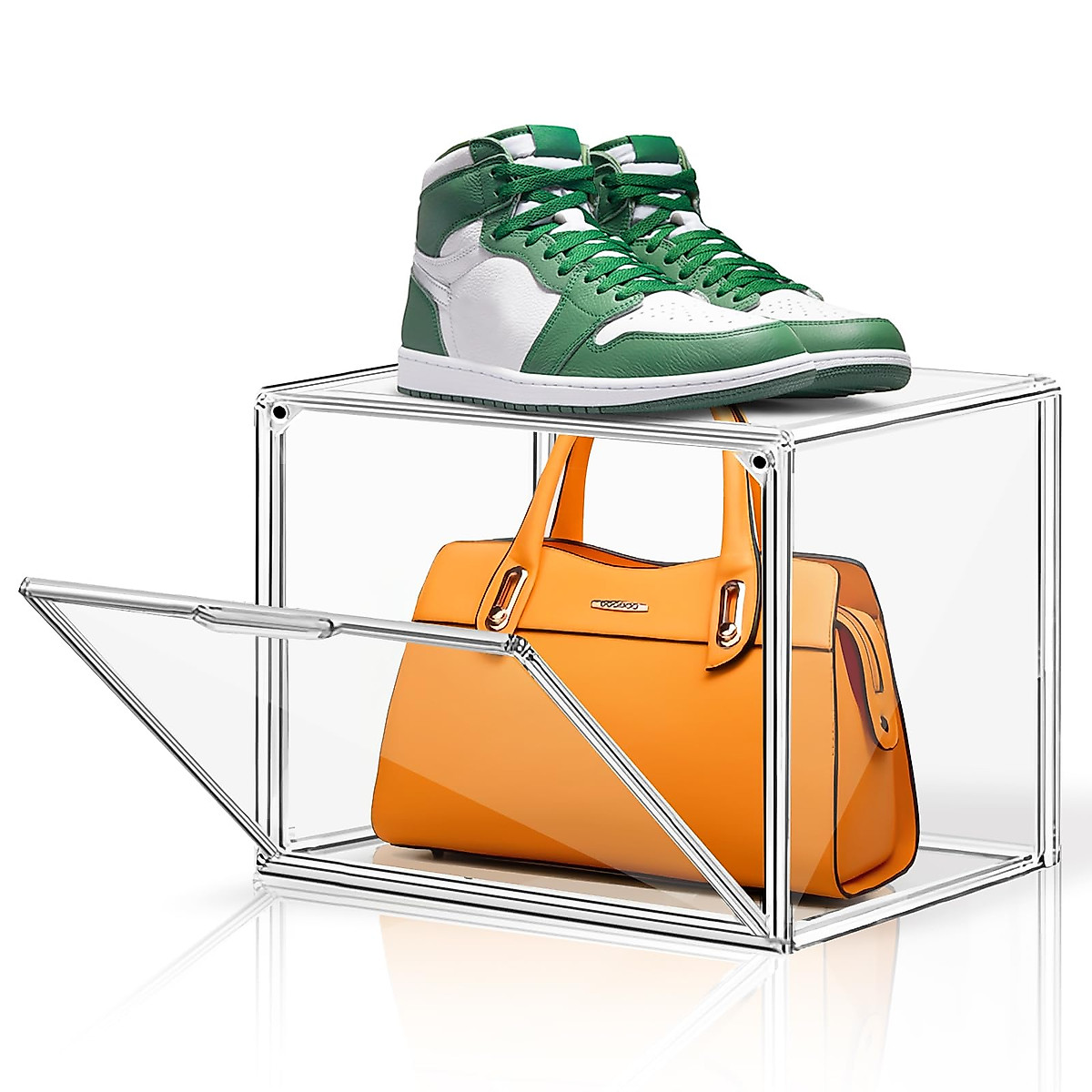 DAYOOH Acrylic Shoe Boxes Clear Stackable Sneaker Storage for Sneakerheads Display Case Shoe Storage Boxes with Magnetic Door Handbag Storage Shoe Organizer, 1 Pack Size 14