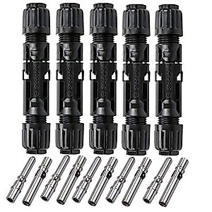 ZOOKOTO 1500V 1000V Solar PV Connector 50A Solid Tinned Copper Terminal Solar Panel Connector PV Plug Tinned Copper Pins IP68 Waterproof 5 Pairs (6mm2 (10AWG))