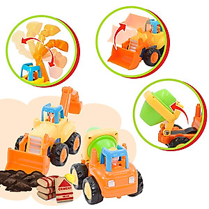 Baby Toy Car Toddler Early Education Construction Vehicles Toys Push and Go Friction Powered Cars Set Tractor Bulldozer Dumper Cement Mixer Engineering Vehicles for 18 Months and Above Boys Girls