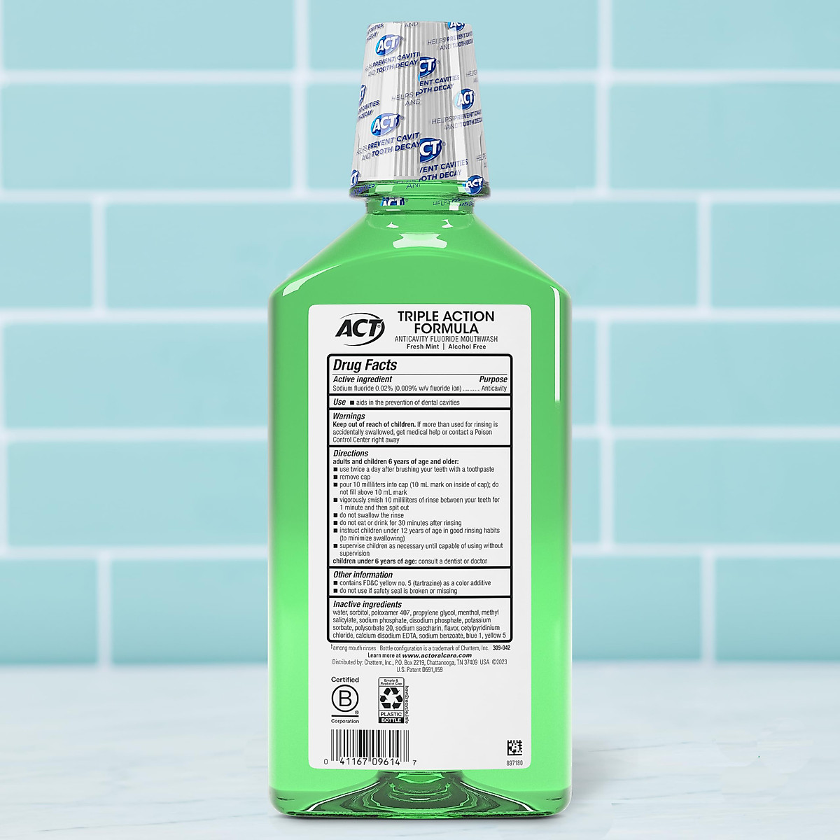 ACT Total Care Zero Alcohol Anticavity Fluoride Mouthwash 33.8 fl. oz. (Pack of 3) Fresh Mint