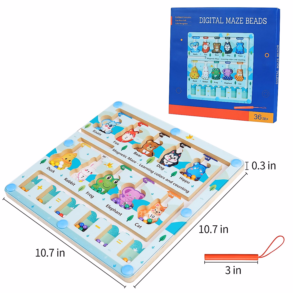 QZMTOY Magnetic Color Number Maze, Montessori Fine Motor Skills Toys for 3 4 5 Years Old Boys Girls,Wooden Preschool Learning Activities Matching Math Games Learning Counting Puzzles