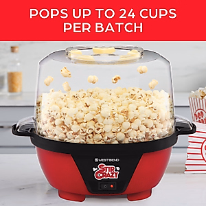 West Bend Stir Crazy Popcorn Machine Electric Hot Oil Popper Includes Large Lid for Serving Bowl and Convenient Nesting Storage, 6-Quart, Red
