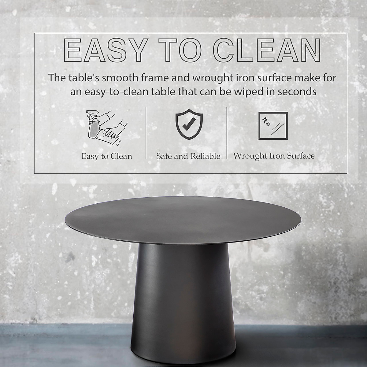 ALOADECOR W24 in. Small Black Round Coffee Table Contemporary Coffee Table Metal Single Circle Coffee Table for Living Room Modern Concrete Coffee Table for Bedroom