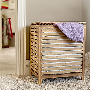 Household Essentials 6216-1 Natural Bamboo Laundry Hamper with Hinged Lid and Cotton Liner Large