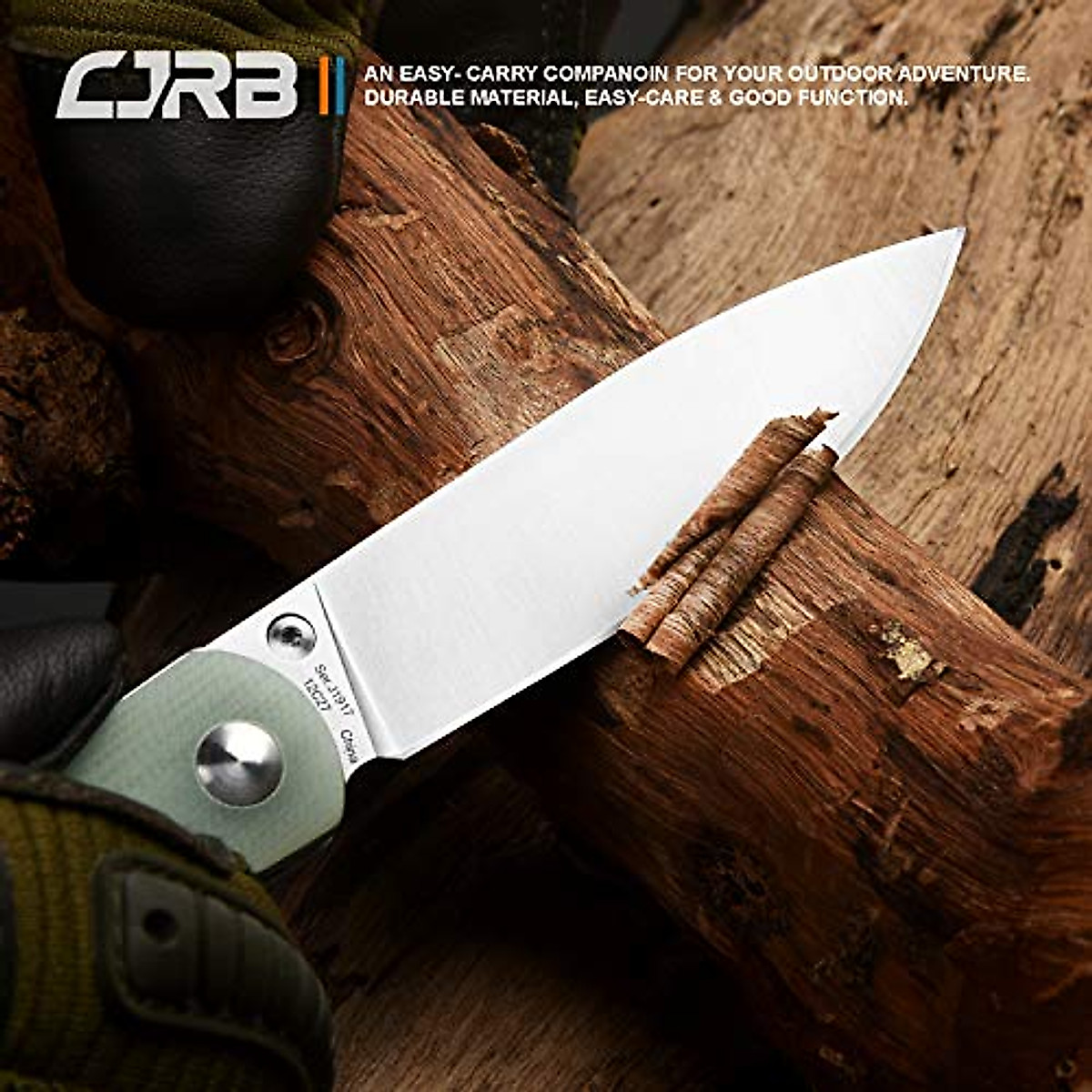 CJRB Folding Pocket Knife Ria(J1917), Small Tactical Knife with 0.1” 12C27 Blade and Micarta Handle for EDC Outdoor, Camping, Survival, Hunting, Fishing,Natural Green