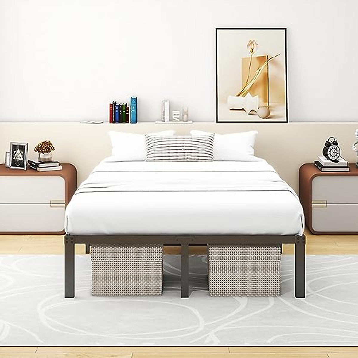 DUMEE Metal Full Size Bed Frame, 14 Inch High Platform Bed Frames Full, Steel Slats Mattress Foundation No Box Spring Needed, Enhanced Support Noise Free, Easy Assembly, Black