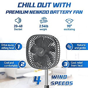 Nenkoo Battery Operated Desk Fan 12500mAh, Portable Oscillating Travel Fan 8", Telescopic Floor Fan 4 Speed, Timing Black Table Fan Adjustable Height 14.6"-40.2" Remote Control Fan Home Outdoor