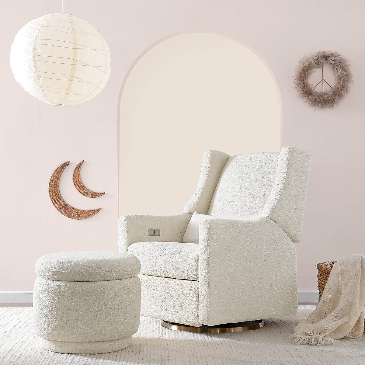 Babyletto Enoki Storage Ottoman in Ivory Boucle, Greenguard Gold and CertiPUR-US Certified