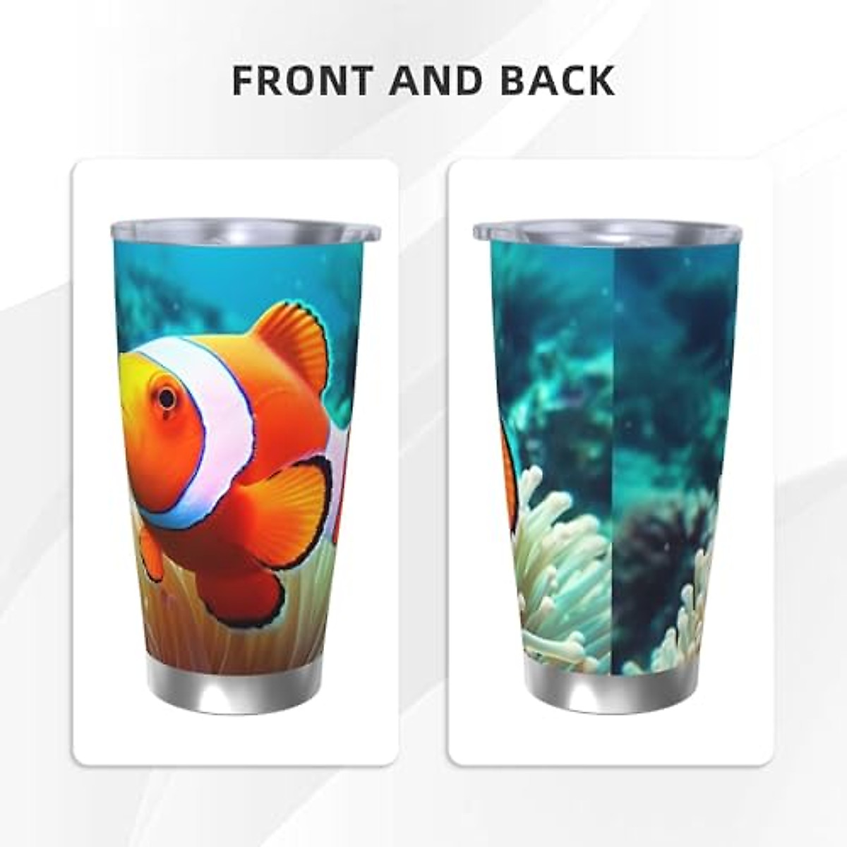 Clown Fish Tumbler with Lid and Straw 20oz Stainless Steel Car Cup for Hot and Cold Drinks, Double Wall Insulated Travel Coffee Mug Reusable Drink Thermos Cup Birthday Gifts