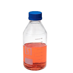 ALWSCI Lab Media Bottles, 1000 ml Wide Mouth Reagent Bottle Scientific Rounded Graduated Borosilicate Glass 3.3 Storage Container GL45 Screw Cap Leakproof for Labs,Classrooms or Home Liquids Use