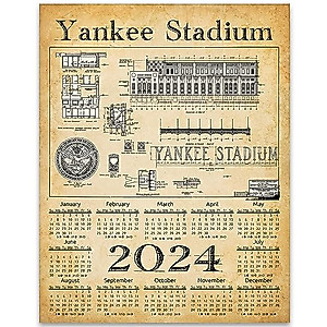 2024 Calendar - Yankee Stadium of New York Blueprints - 11x14 Unframed Calendar Art Print - Great Gift and Decor for Sports Bar and Baseball Fans Under $15