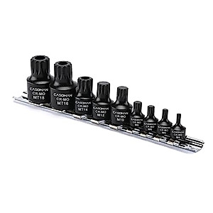 CASOMAN 9-Piece Low Profile Impact Triple Square Bit Socket Set, Includes Storage Rail, 1/4", 3/8" and 1/2" Drive, CR-MO Steel, Designed for Impact Use