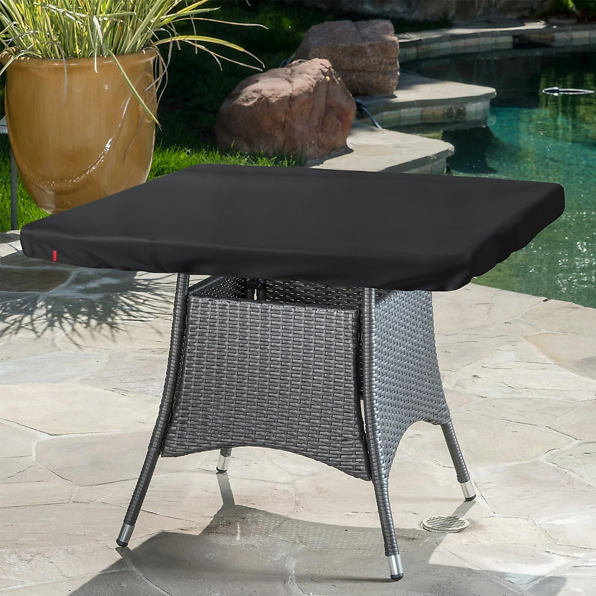 SoloToo Outdoor Square Table Cover,Waterproof Anti-UV Patio Square Table Top Covers,Fits 32 x 32 Inches Square Patio Furniture (Black)