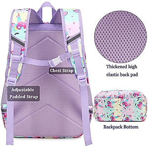 JIANYA Backpack for Girls Kids School Backpack Lunbox Combo Teen Girl Unicorn Bookbag School Bag, Purple