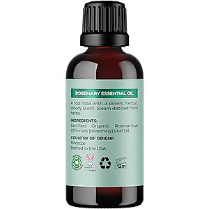 Certified Organic Rosemary Oil for Hair - Pure USDA Organic Rosemary Essential Oil for Hair Skin and Nails Plus Aromatherapy - Organic Hair Oil for Dry Scalp Treatment and Enhanced Volume and Shine