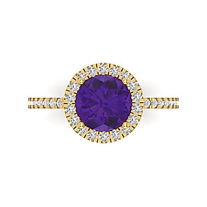 Clara Pucci 1.79ct Round Cut Solitaire halo Natural Amethyst Proposal Designer Wedding Anniversary Bridal accent ring 14k Yellow Gold