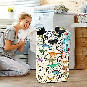 DOMIKING Laundry Storage Basket Dinosaurs Laundry Hamper Collapsible Organizer for Kids Room Dirty Cloth Toy Dorm Bag with Handle