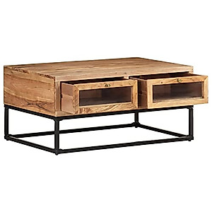 QJBSAVVA Coffee Table 35.4"x23.6"x15.7" Solid Acacia Wood,Entrance Table Tray Tables Center Table Low Table Suitable for Meeting Rooms, Reception Rooms, Offices