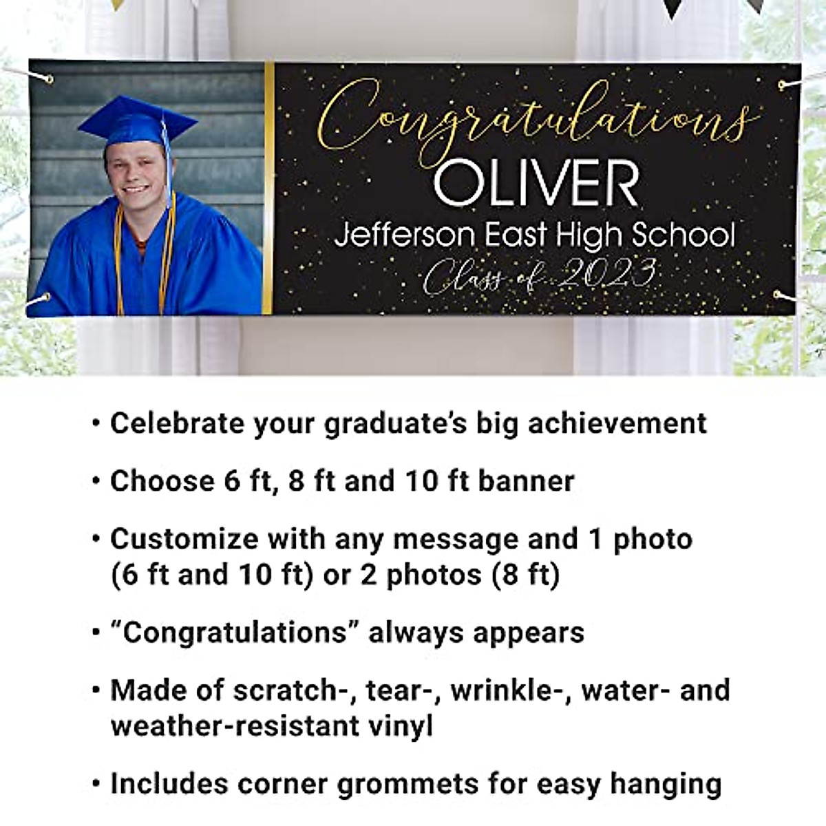 Let's Make Memories Personalized Graduation Photo Banner - 6-Foot Confetti Celebration Banner - Class of 2023 Banner - Customize with Photo, Message…