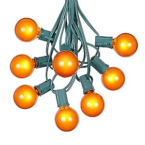 G40 Patio String Lights With 25 Orange Globe Bulbs - Hanging Garden String Lights - Vintage Backyard Patio Lights - Outdoor String Lights - Market Cafe String Lights - Green Wire - 25 Foot