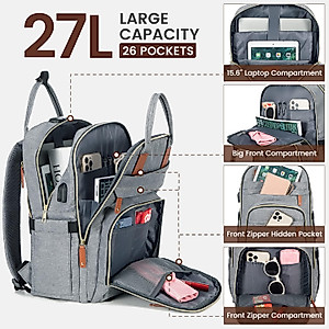 LOVEVOOK Laptop Backpack for Women & Men Unisex Travel Anti-Theft Bag Business Computer Backpacks Purse College School Student Bookbag, Casual Hiking Daypack with Lock, 15.6 Inch, Grey