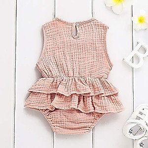 Yoawdats Newborn Baby Girl Romper Cotton Linen Bodysuits Ruffle Sleeve Summer Jumpsuit Outfits Clothes (0-6 Months, Y Pink)