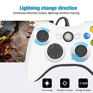 YAEYE Xbox 360 Wired Game Controller, USB Wired Gamepad Controller for Microsoft Xbox 360, PC Windows 7,8,10 with Dual-Vibration Turbo, Trigger Buttons (White)