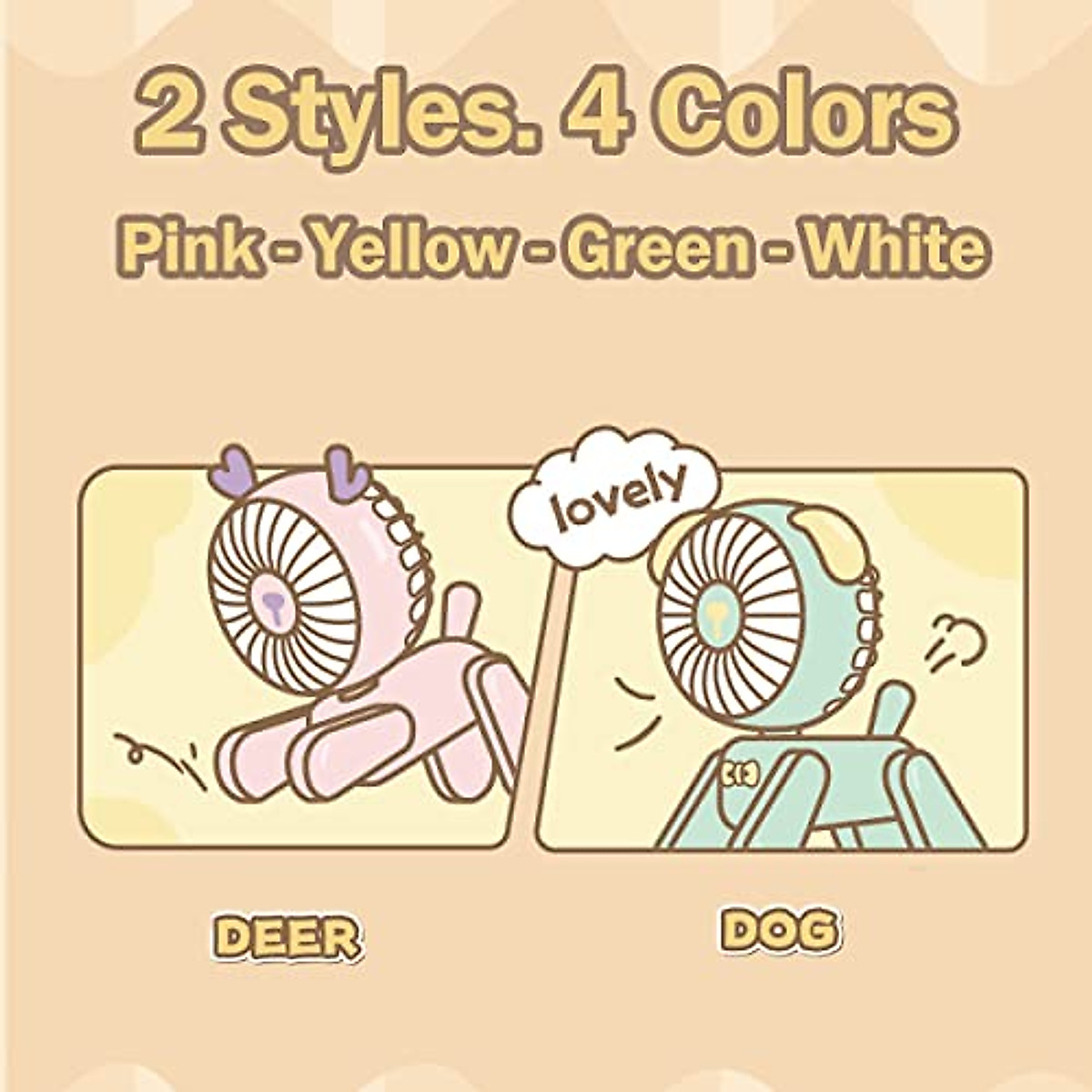 NICE POINT Mini Desk Fan for Kids,Cute Portable Rechargeable Green Puppy Table Fan, 3 Speeds Children students handheld folding Small fan for Home Office Outdoor Camping