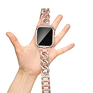 Falandi Hard Case Compatible with Apple Watch Case Series 8 Series 7 41mm Rhinestones with Built-in Glass Screen Protector Diamond iWatch Face Cover Smart Watch Case for Women Girl, 41mm Rose Gold